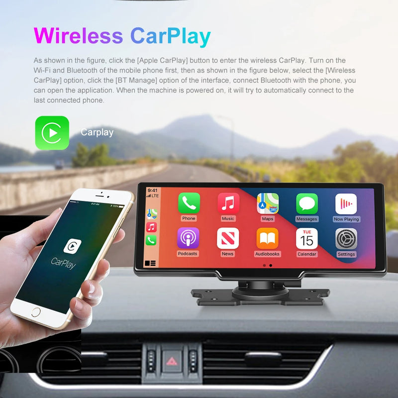 Car Mirror Video Recording Carplay & Android Auto Wireless Connection ...